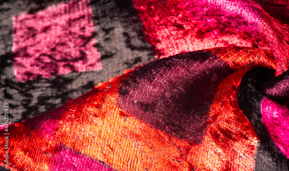 red yellow brown velvet fabric, dense fabric of silk, cotton or nylon ...
