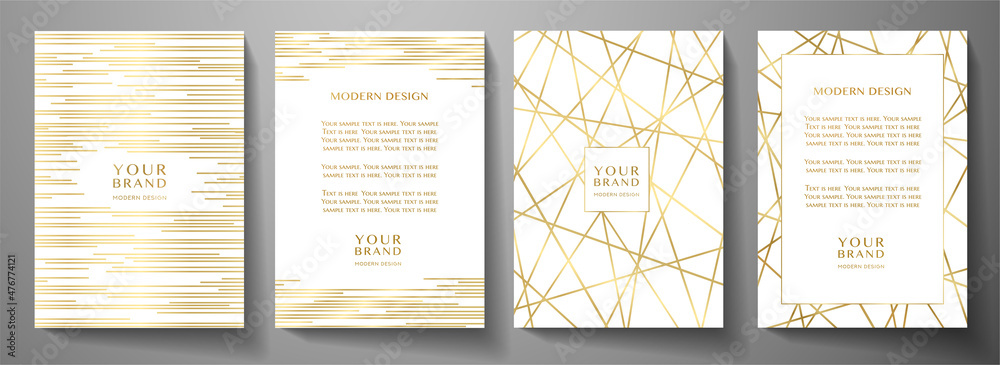 Modern white cover design set. Luxury dynamic gold circle, line pattern ...