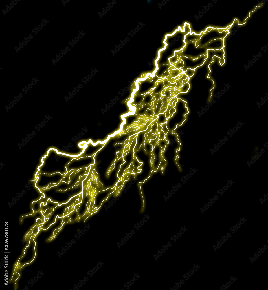 Yellow thunderbolt. Realistic lightning. Electricity thunder light ...