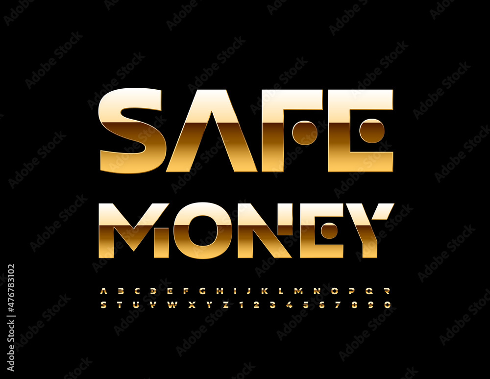 Vector financial logo Safe Money with Gold abstract Font. Glossy set of ...