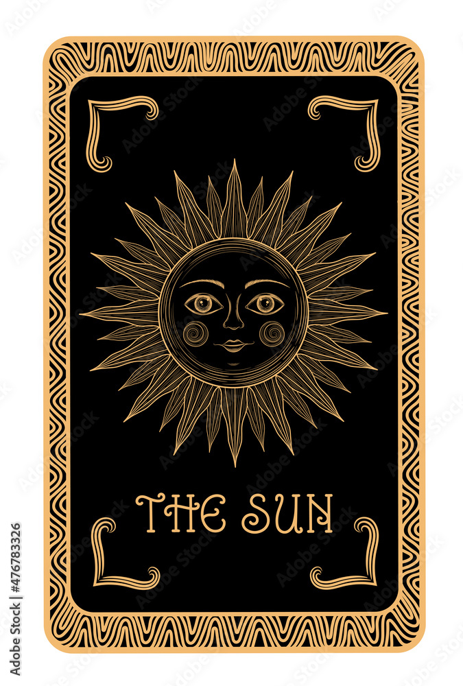 Sun tarot card. Sun face astrology symbol. Alchemy icon. Bohemian sun ...