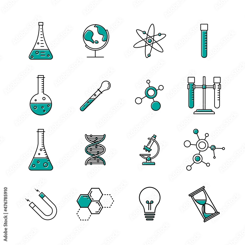 Science icon set design. Simple science icons design. Stock Vector ...