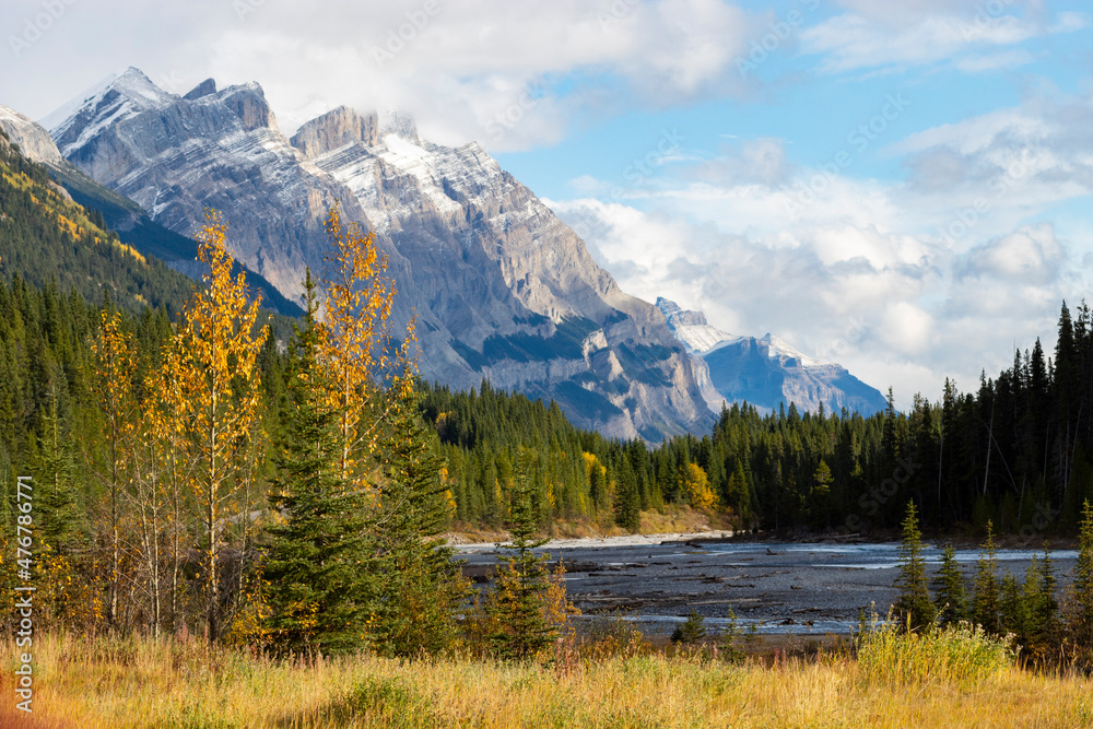 River on Icefields Parkway, outside of Jasper Alberta in the fall ...