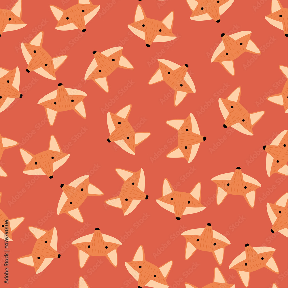 Fox pattern seamless in freehand style. Head animals on colorful ...