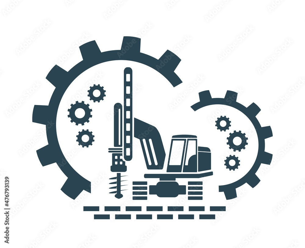 Vector illustration, tractor and drilling rig logo. Construction ...
