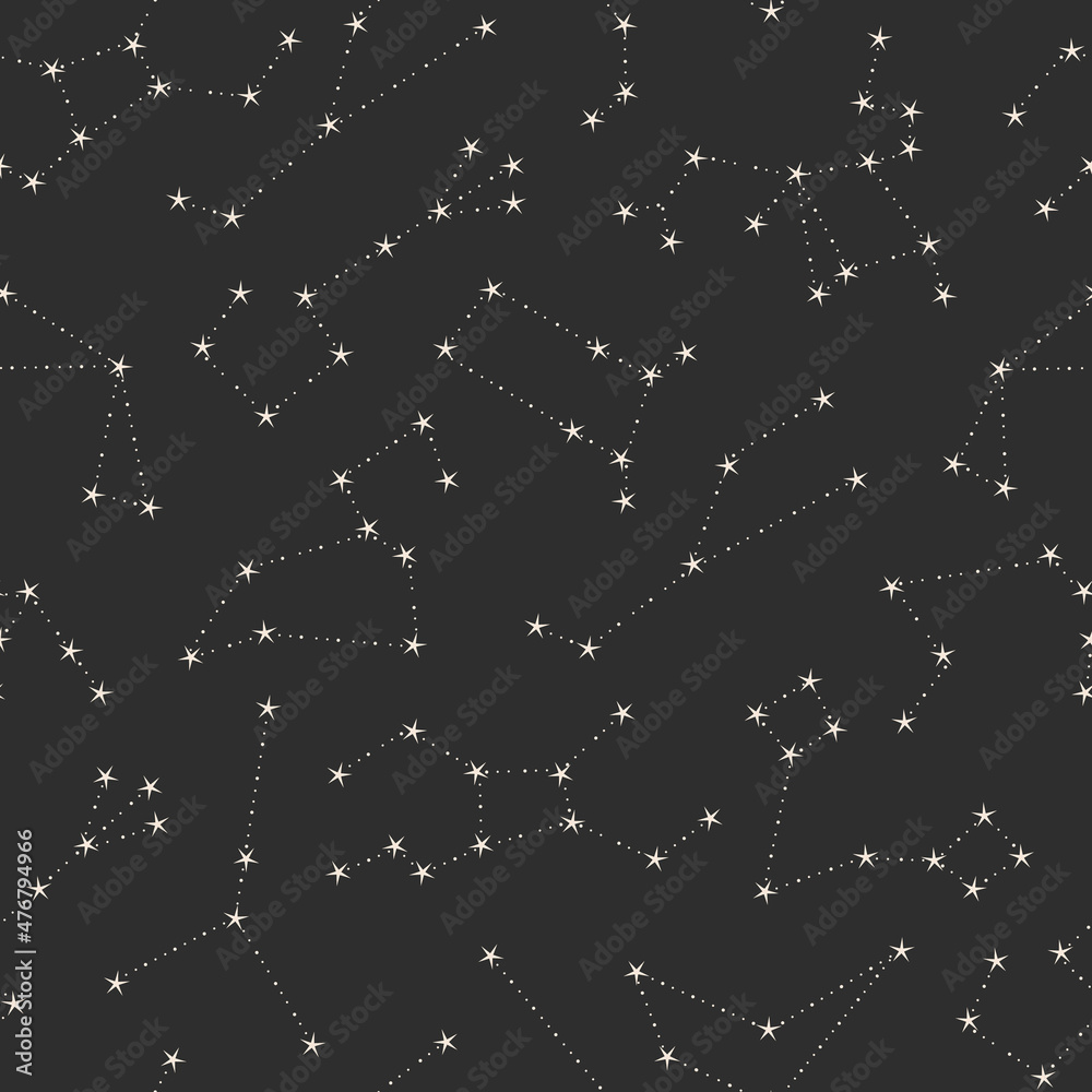 Zodiac constellation pattern repeat with celestial illustrations and ...