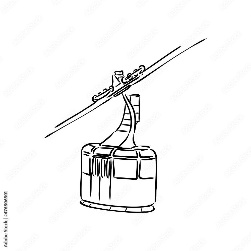 Cable car graphic mountain black white landscape sketch illustration ...