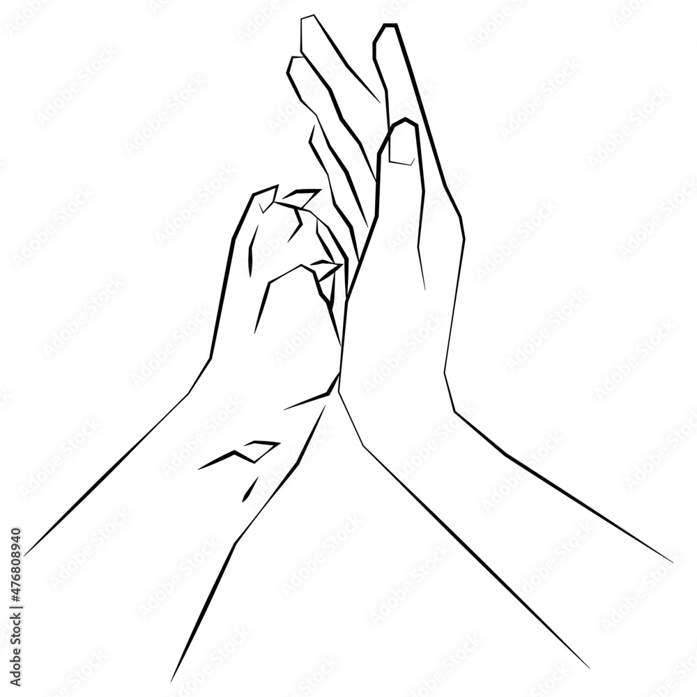 Woman's hand and dog's paw. Friendship. Drawing with sharp corners ...