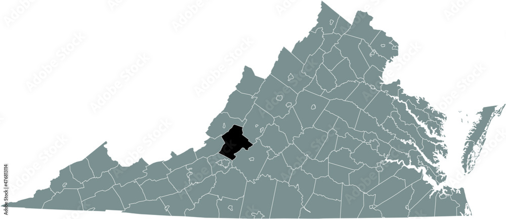 Black highlighted location map of the Botetourt County inside gray ...