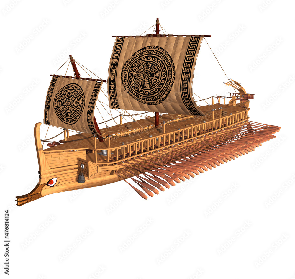 Greek Trireme. 3D Rendering Illustration of an Ancient Trireme of the ...
