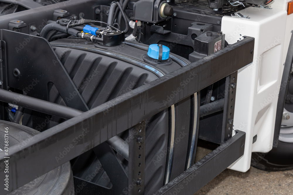 Truck diesel engine exhaust fluid tank. Eco-friendly solution to reduce ...