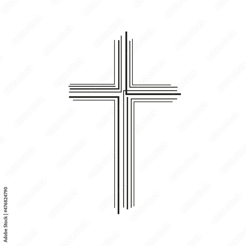 Line art Christian cross icon. Flat isolated Christian vector ...