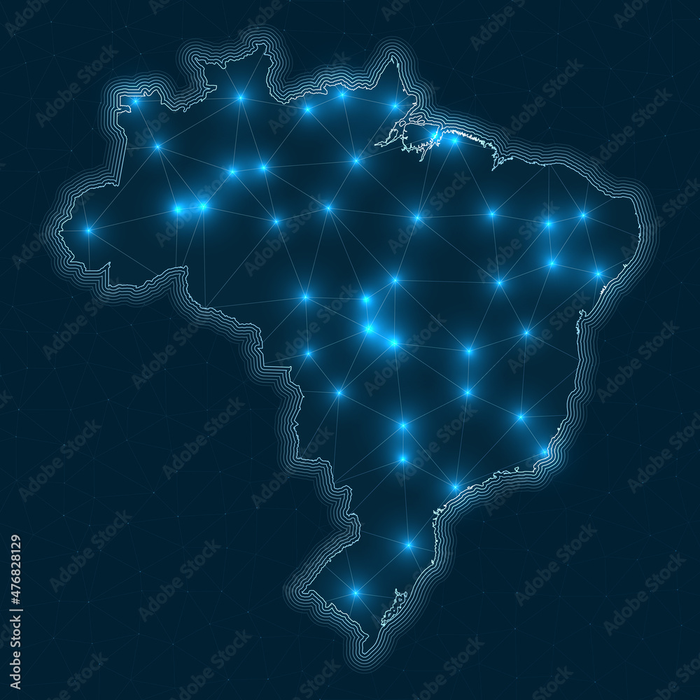 Brazil network map. Abstract geometric map of the country. Digital ...