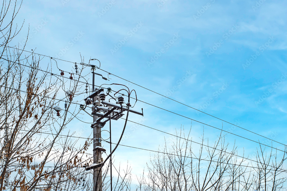 The disconnector and arresters are mounted on the support of a high ...