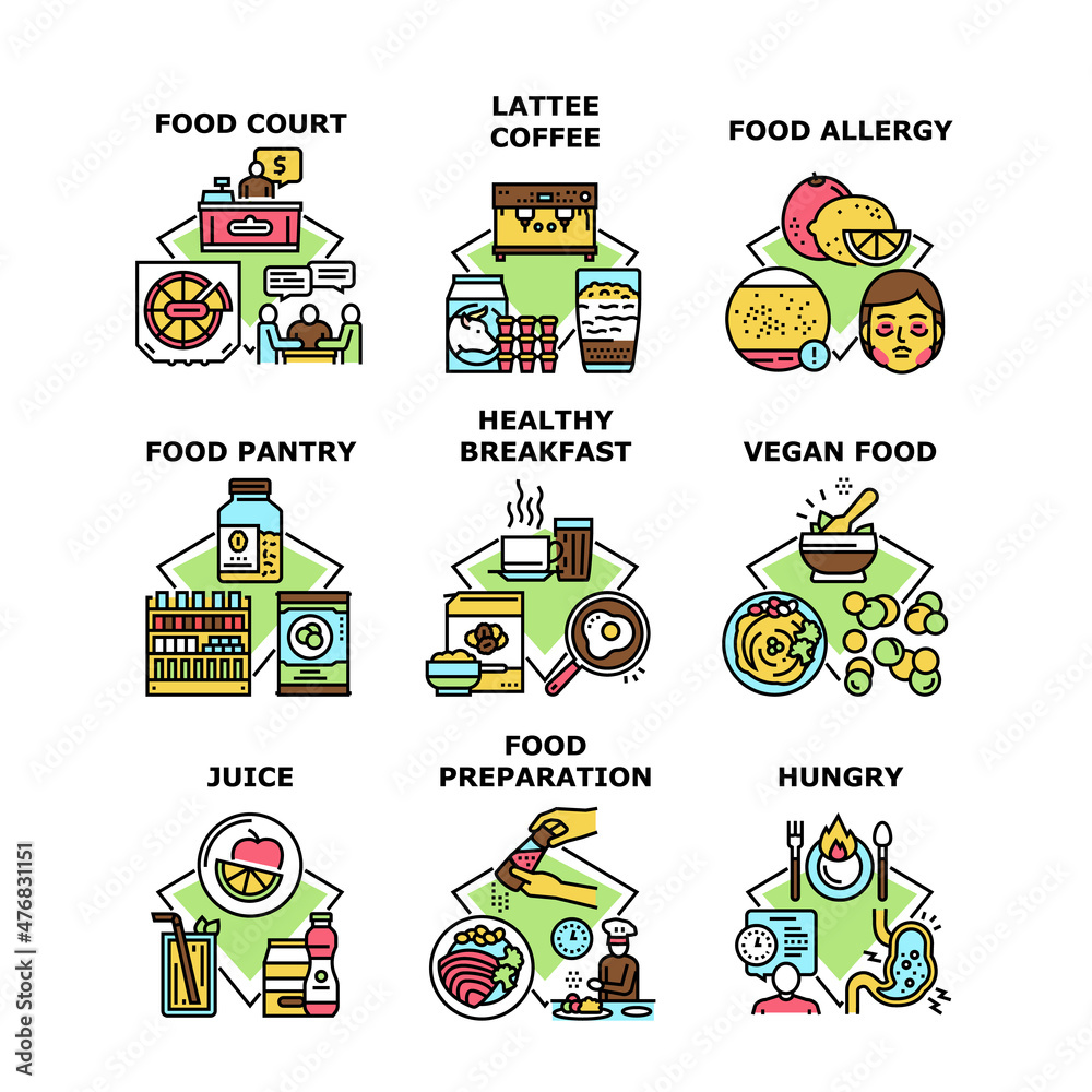 Food coffee cup, court cafeteria, breakfast food, allergy, preparation ...