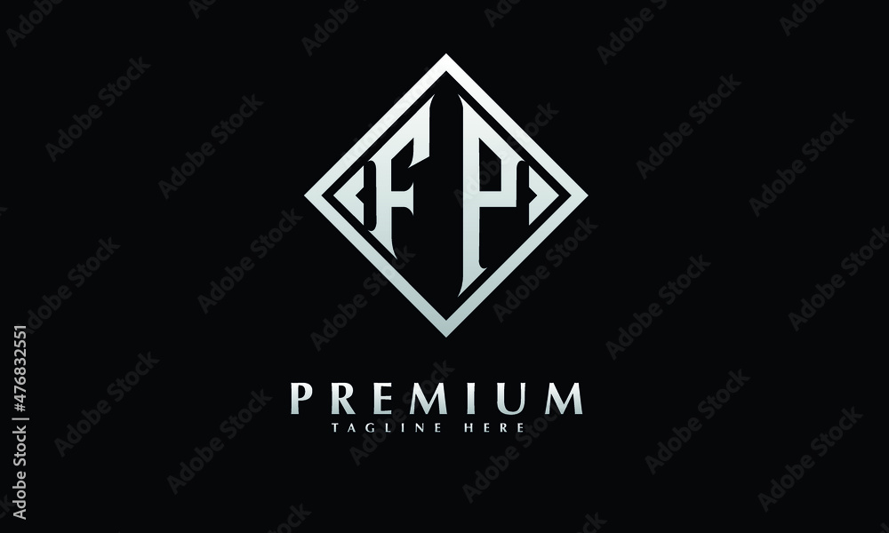 Alphabet FP or PF illustration monogram vector logo template in silver ...