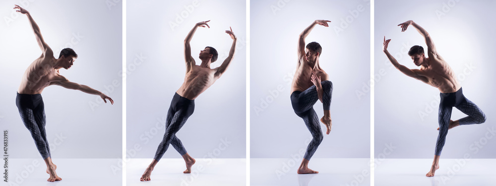 Set of dancing man in different choreographic positions. Ballet dancers ...