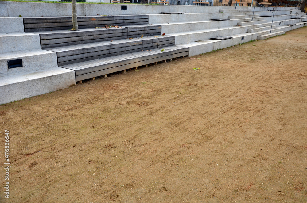 concrete staircase serves as a theater bench overlooking river ...