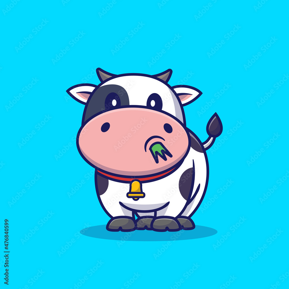 Cute Cow Eating Grass Cartoon Vector Icon Illustration. Animal Nature ...
