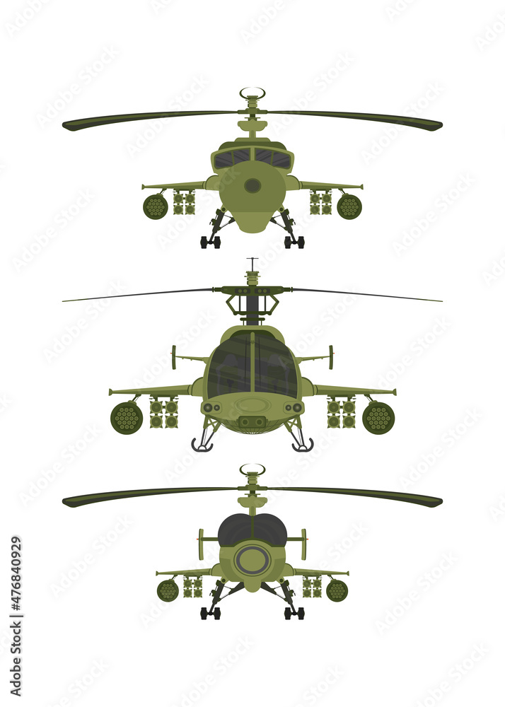 Set Helicopters military 2D illastration on white isolate background ...
