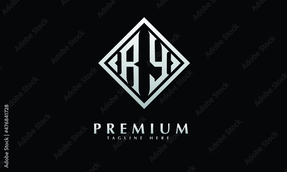 Alphabet RY or YR illustration monogram vector logo template in silver ...