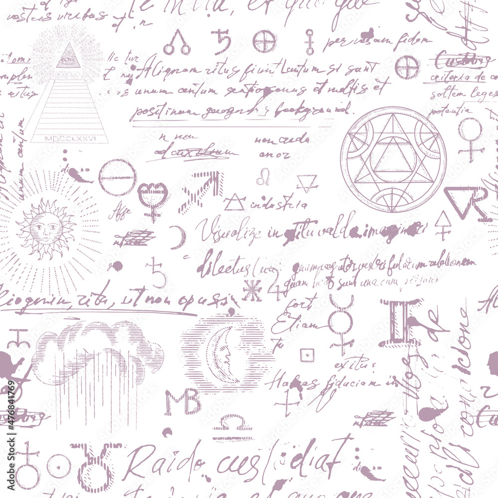 Seamless esoteric pattern. Alchemy, magic, witchcraft and mysticism are ...