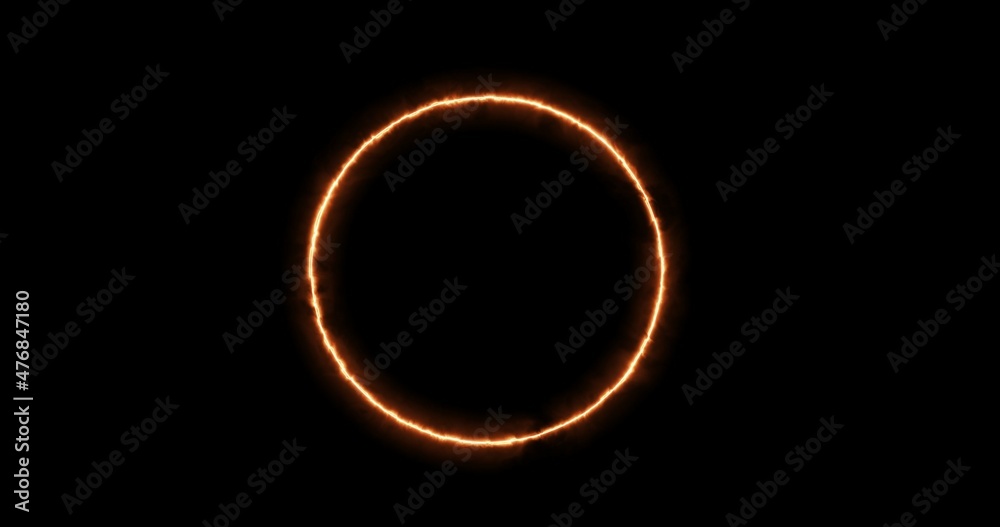 Fiery yellow red ring on a black background. Abstract circle of solar ...