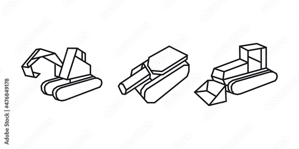 origami style illustration of heavy equipments. abstract geometric ...