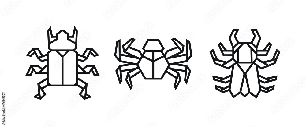 origami style illustration of insects. abstract geometric outline ...