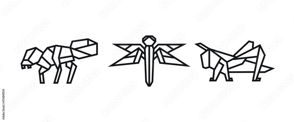 origami style illustration of insects. abstract geometric outline ...