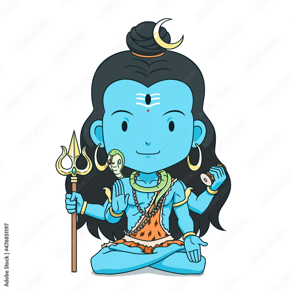 Cartoon character of Lord Shiva sitting in lotus pose. Maha Shivaratri ...