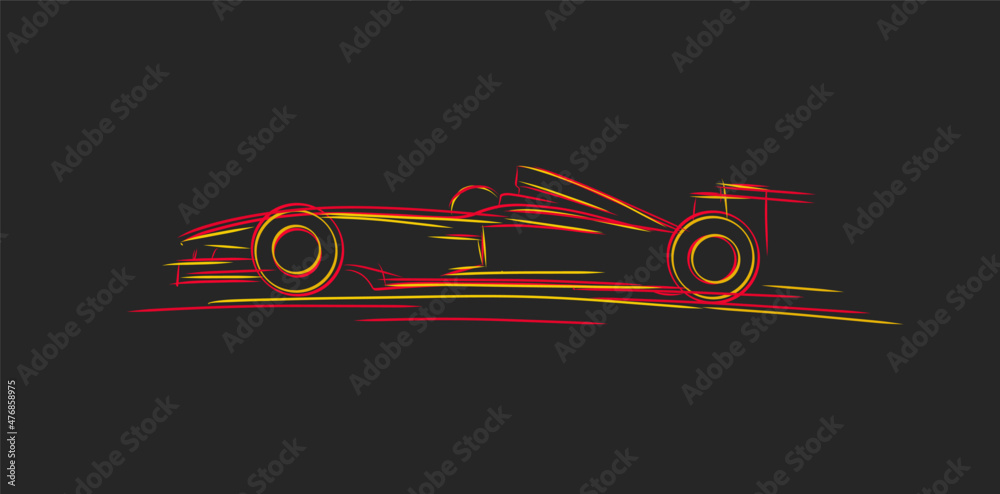 Bolide sport car side view line sketch illustration, bright red and ...