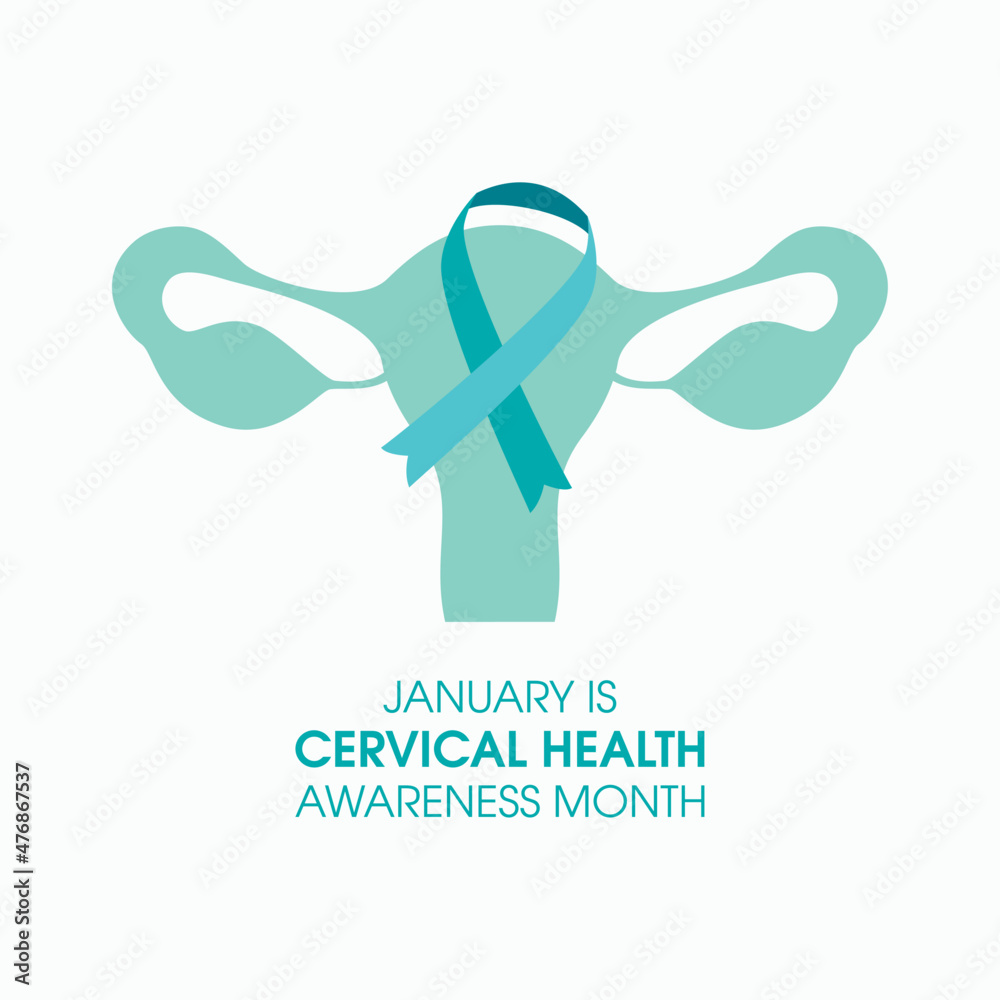 January is Cervical Health Awareness Month vector. Human uterus with ...
