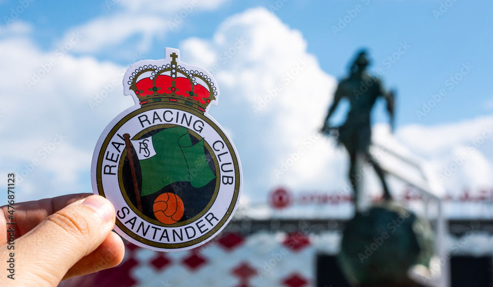 June 14, 2021, Santander, Spain. The emblem of the Racing de Santander ...