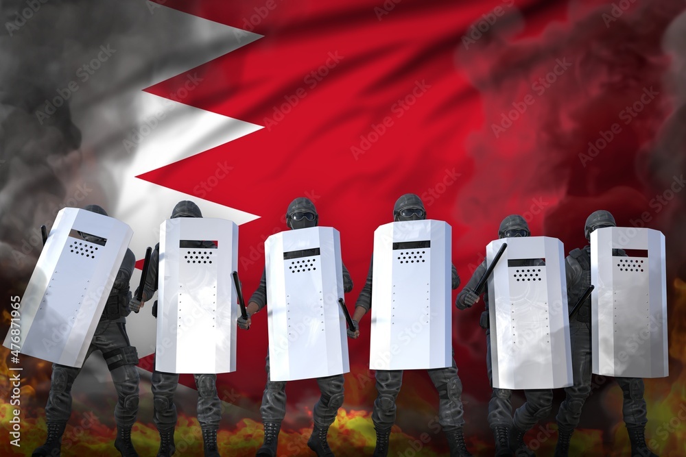 Bahrain protest stopping concept, police guards protecting state ...