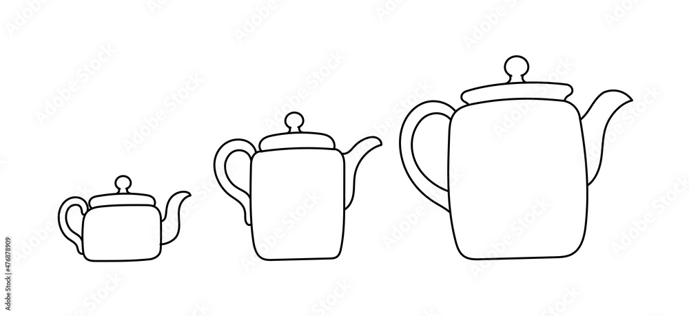 Teapot size. Tea kettle. Small medium and large. Open paths. Editable ...