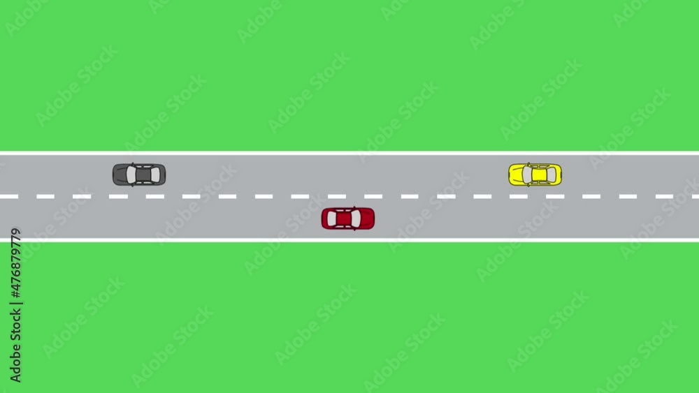 Road traffic : top view of cars on the road (animation, seamless loop ...