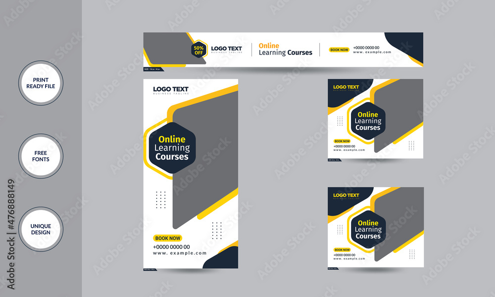 Online Learning Courses Banner Design Stock Vector | Adobe Stock