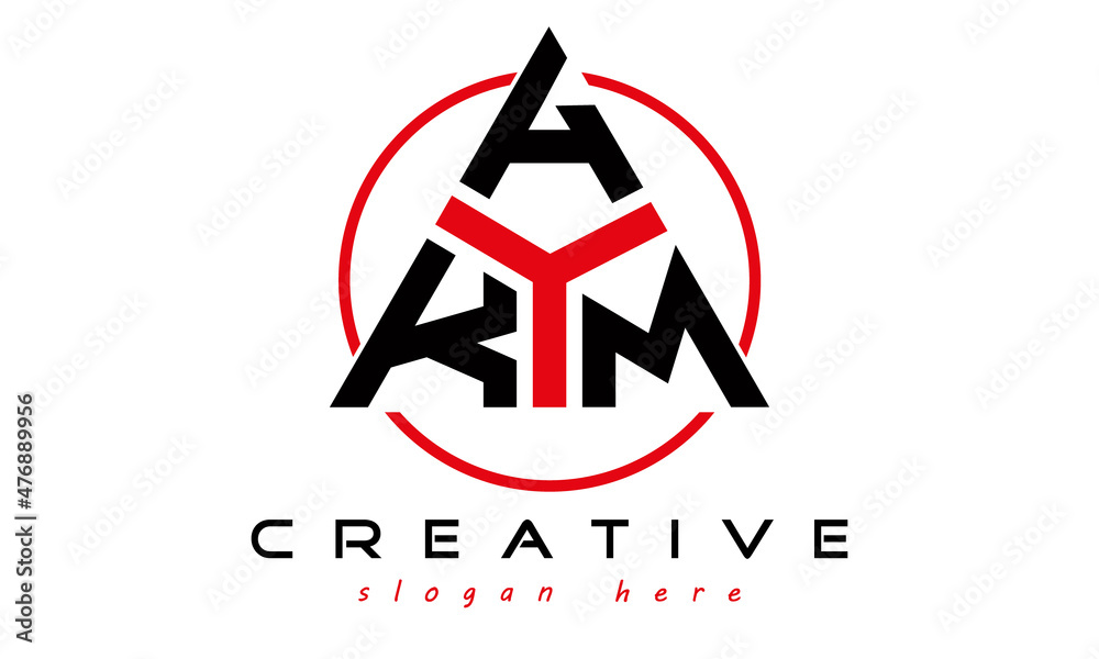 triangle badge with circle KHM letter logo design vector, business logo ...