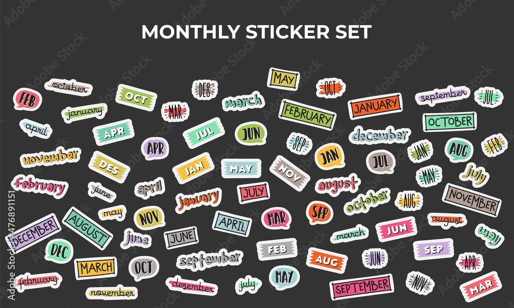 A collection of cute hand drawing monthly planner vector graphic ...