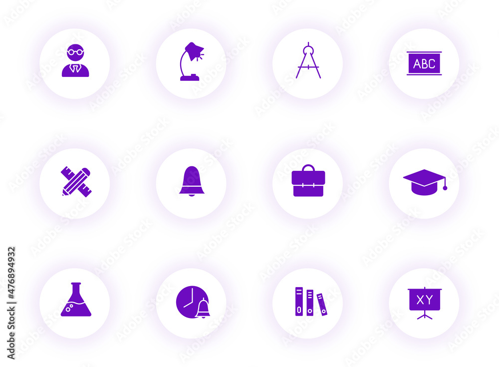 education purple color vector icons on light round buttons with purple ...