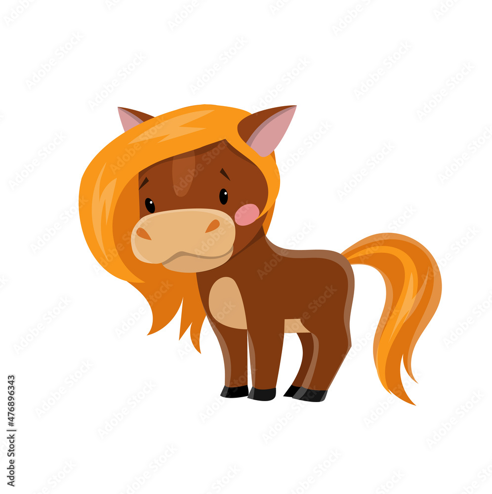 Vector cute bay horse, smiling cartoon pony Stock Vector | Adobe Stock