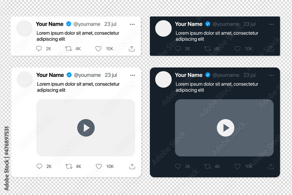 Collection of tweet mockups. Isolated Twitter messages on a transparent ...