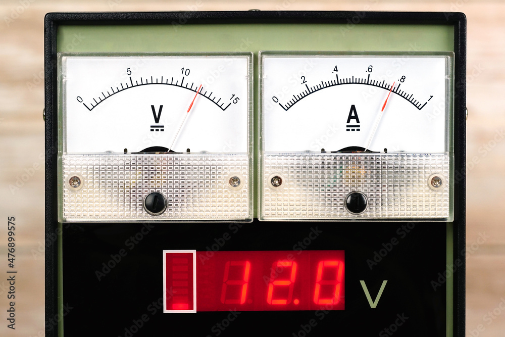 Analog and digital DC voltmeter and ammeter dial Stock Photo | Adobe Stock