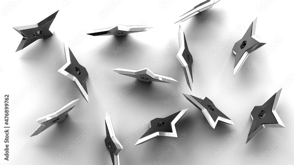 Shuriken - Ninja’s throwing stars on white background. 3DCG ...