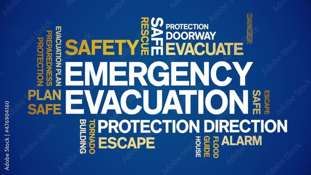 Emergency Evacuation animated tag word cloud;text design animation ...