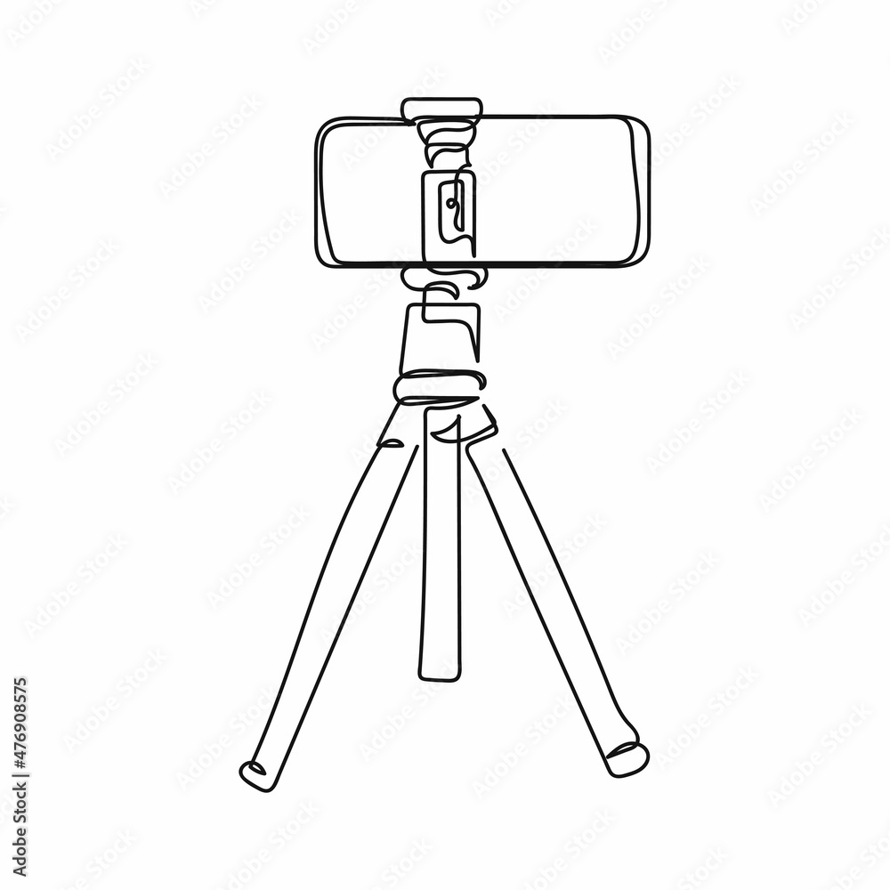 Continuous one simple single line drawing of smart phone on a tripod ...
