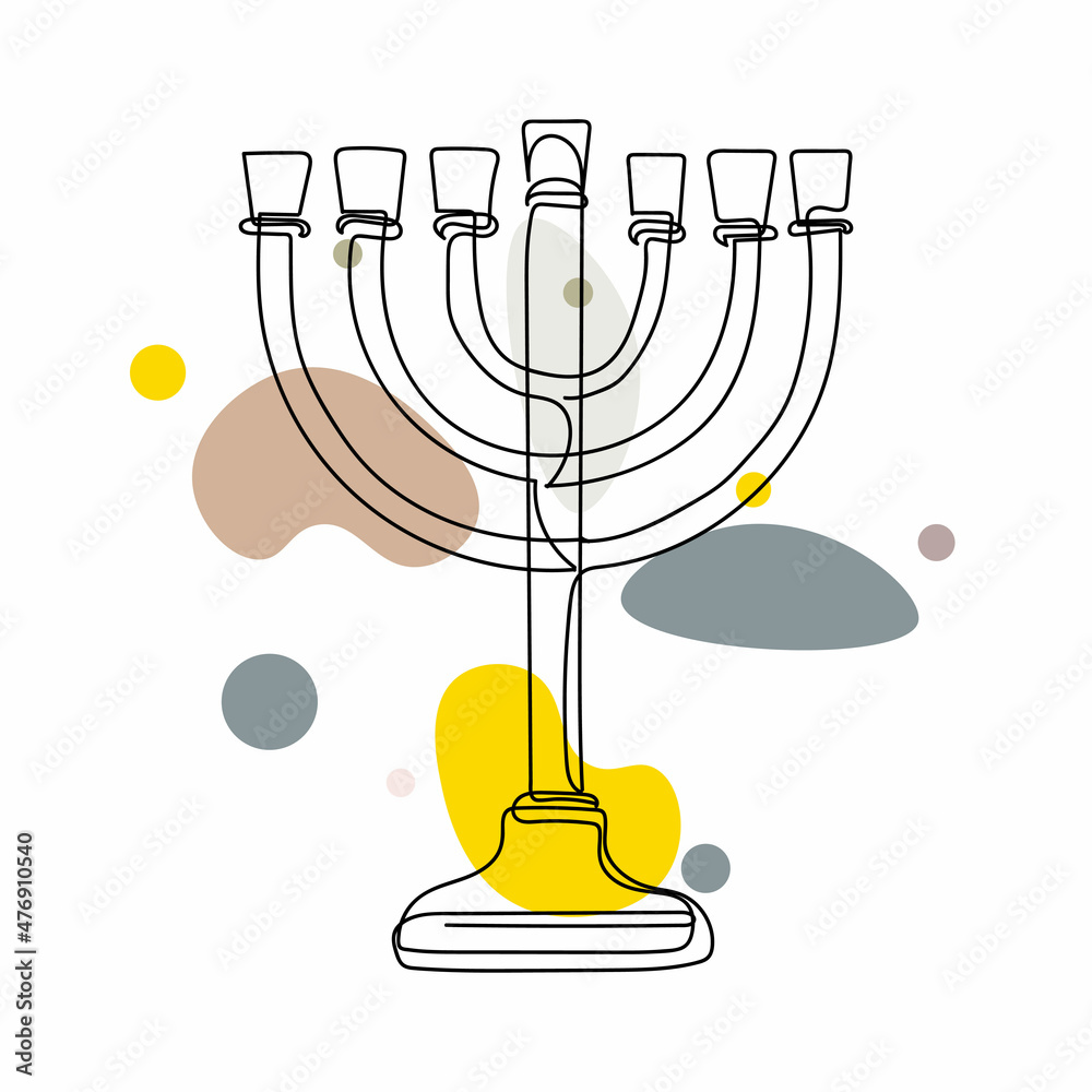 Continuous one simple single line drawing of hanukkah menorah icon in ...