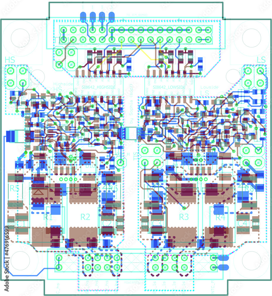 Colorful green 6 layer pcb design. Electrotechnical electronic circuit ...