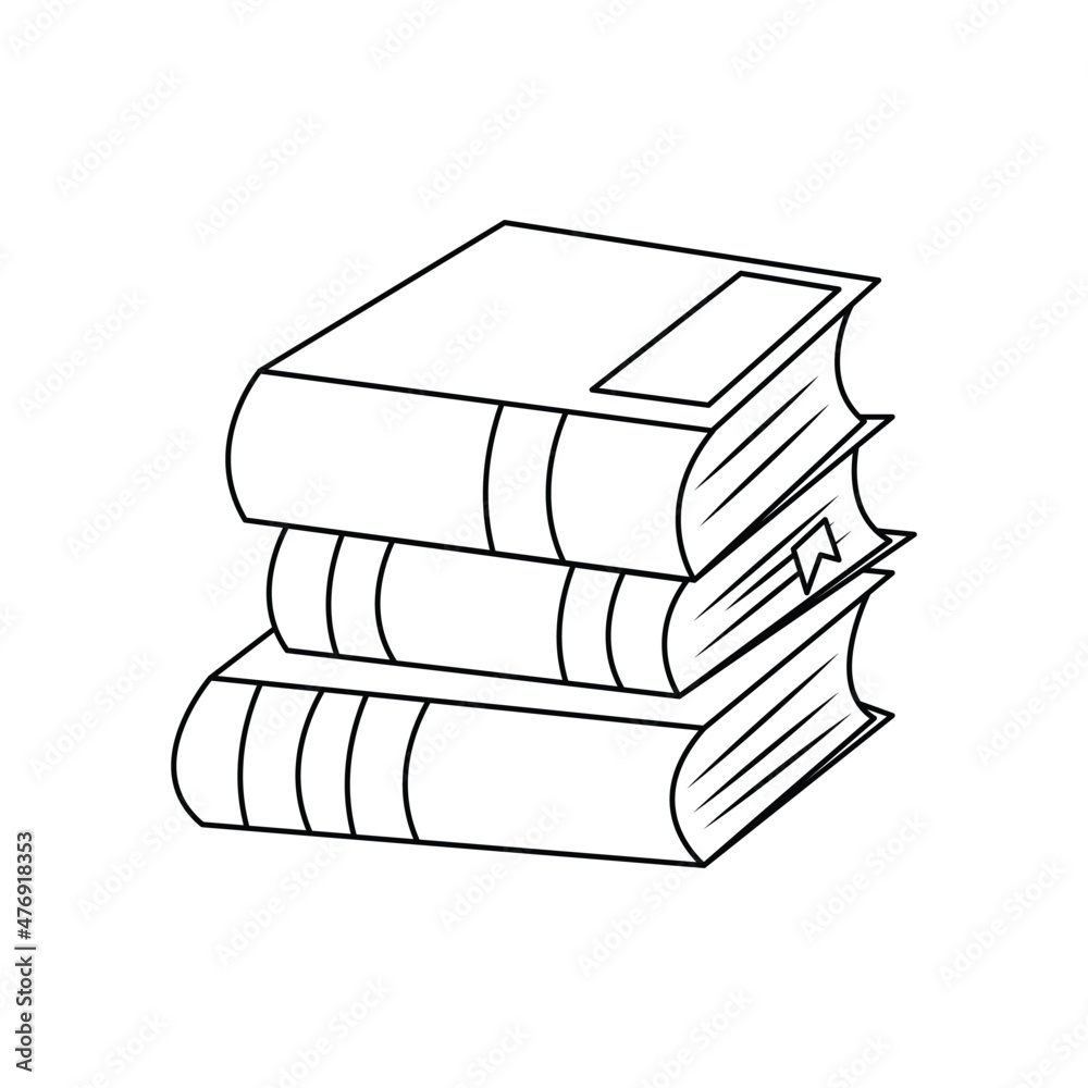 Cartoon Stack Of Books Black And White